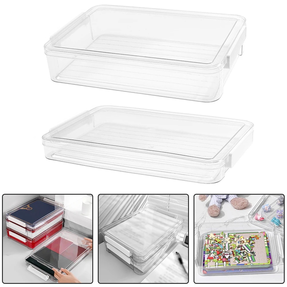 Desktop File Storage Box A4 Document Organizer Case With Lid Stackable ...