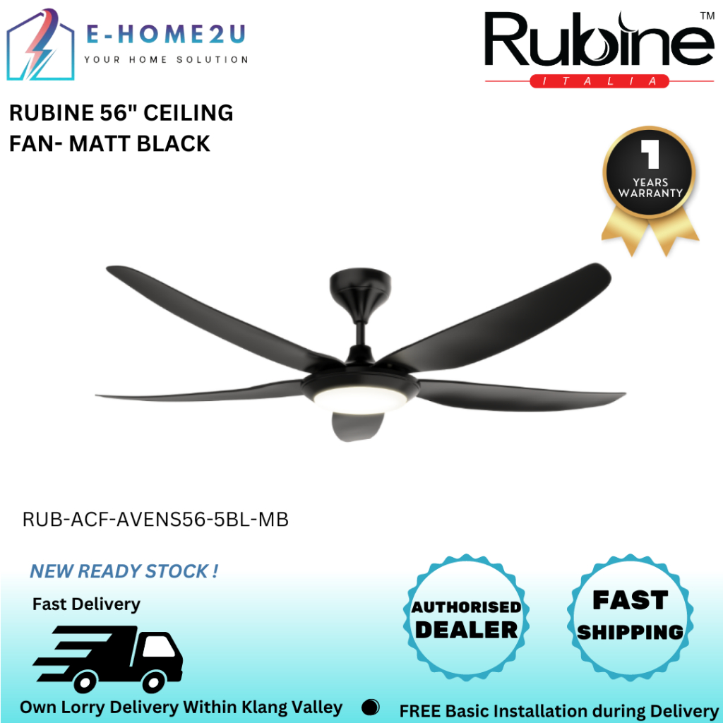 RUBINE (RUB-ACF-AVENS56-5BL-MB) 56" CEILING FAN- MATT BLACK | Shopee Malaysia