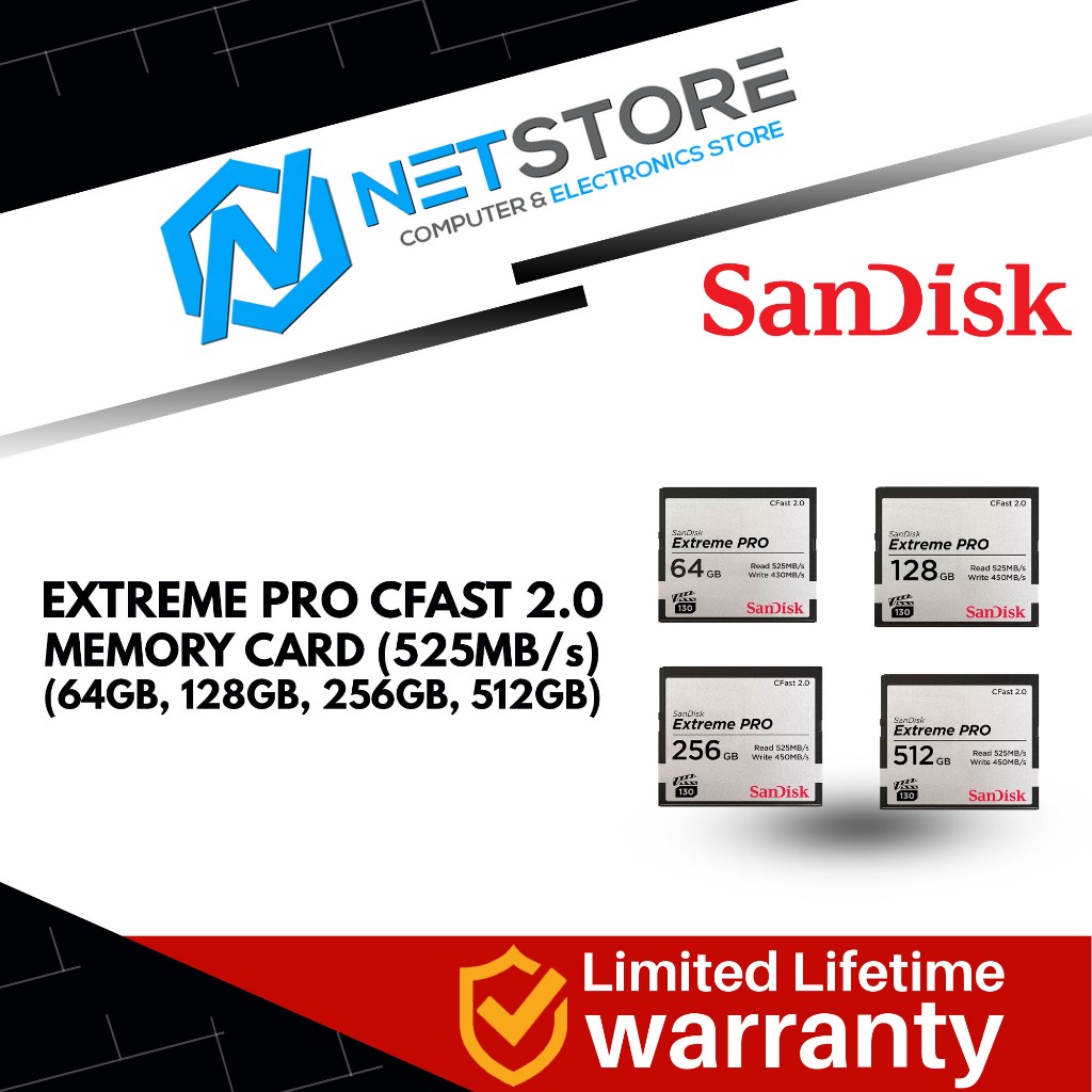 SANDISK EXTREME PRO CFAST 2.0 MEMORY CARD (525MB/s) (64GB, 128GB, 256GB, 512GB) | Shopee Malaysia