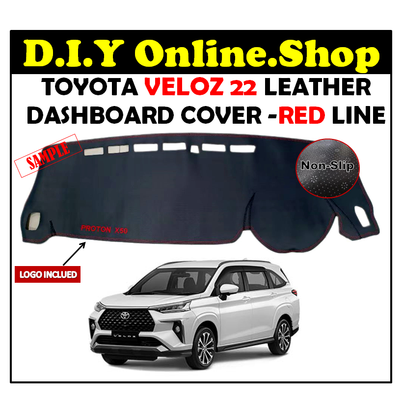 TOYOTA VELOZ 2022 NON-SLIP LEATHER DASHBOARD COVER BLACK WITH RED LINE ...