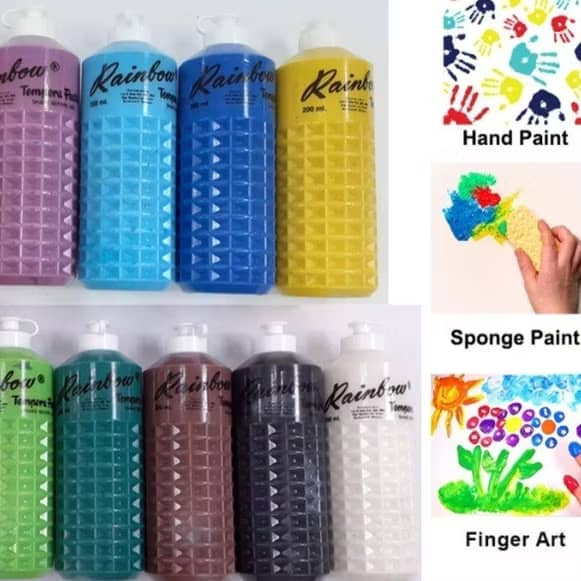 RAINBOW TEMPERA PASTE 200ml NON TOXIC COLOUR PAINT (9 COLOUR CAN CHOOSE ...