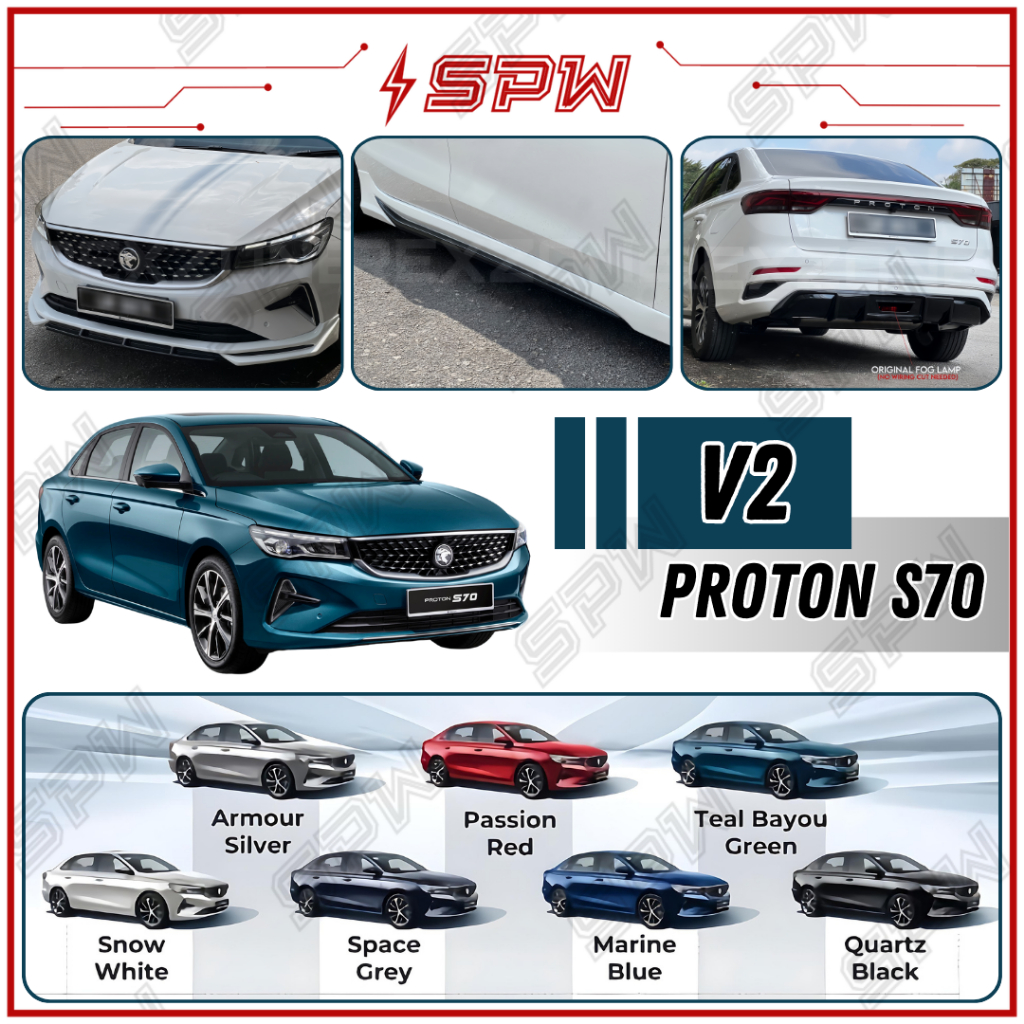Proton S70 (2023-2025) V2 Bodykit PU Front Lip Side Skirt Rear Diffuser ...