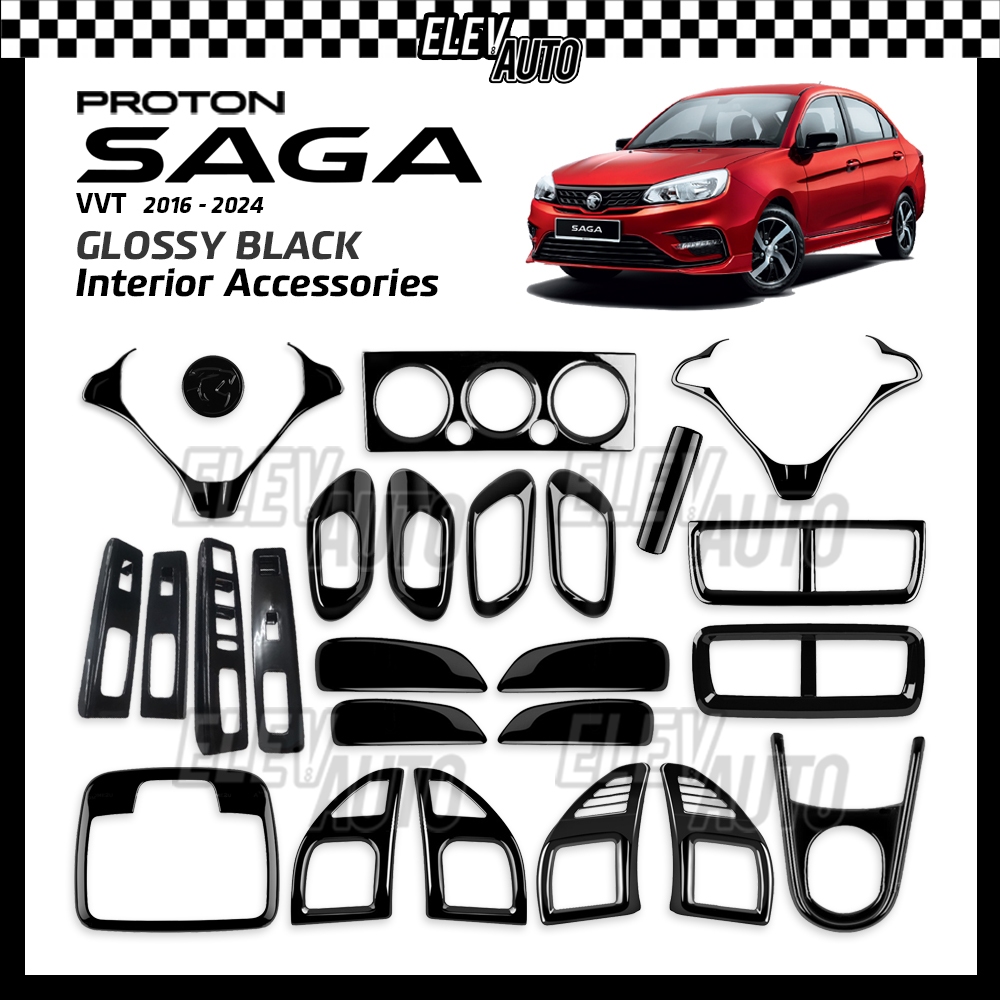 Proton Saga VVT 2016 - 2024 Glossy Black Interior Accessories Steering ...