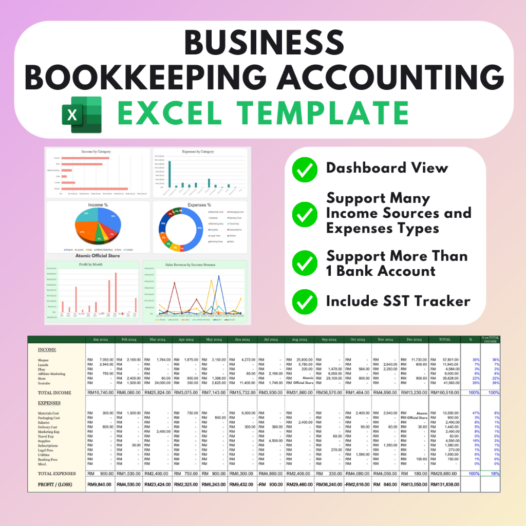 🔥INSTANT🔥 Business Bookkeeping Accounting Excel Template with Dashboard ...