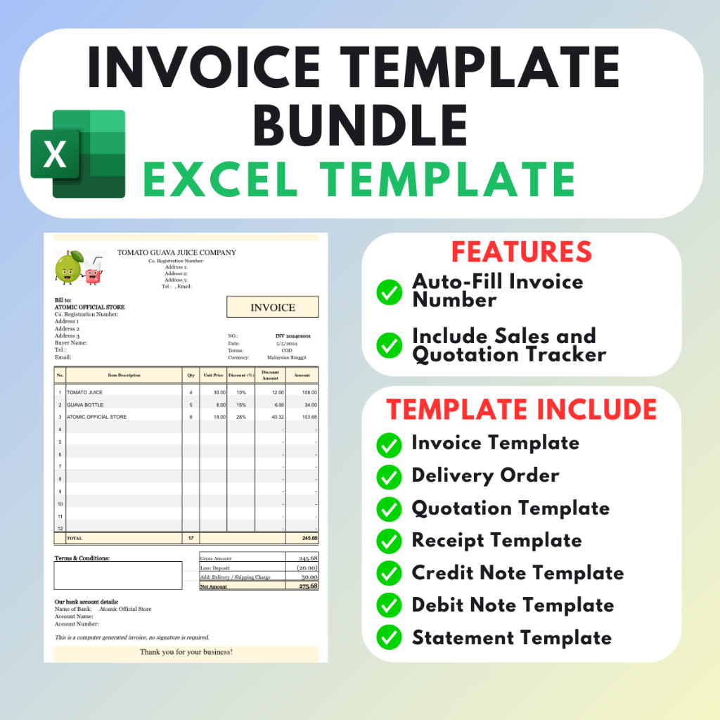 🔥INSTANT🔥 Invoice Template Bundle Excel Template ( Quotation Template ...