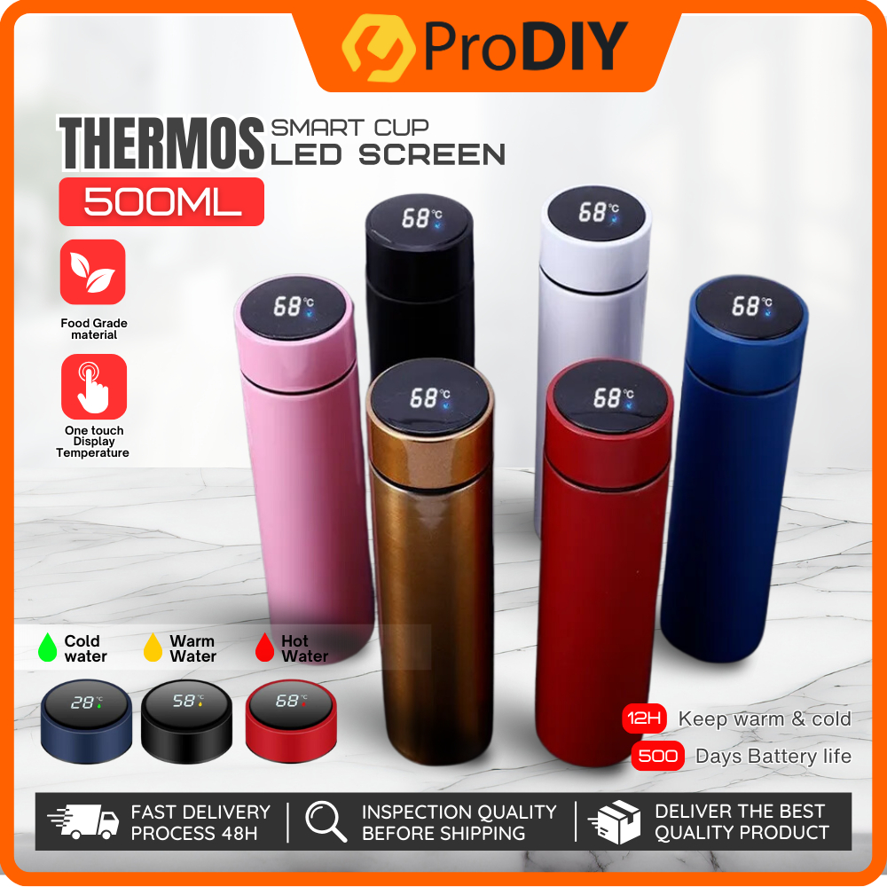 500ML Thermos Flask Stainless Steel Vacuum Thermal Botol Air Panas LED ...