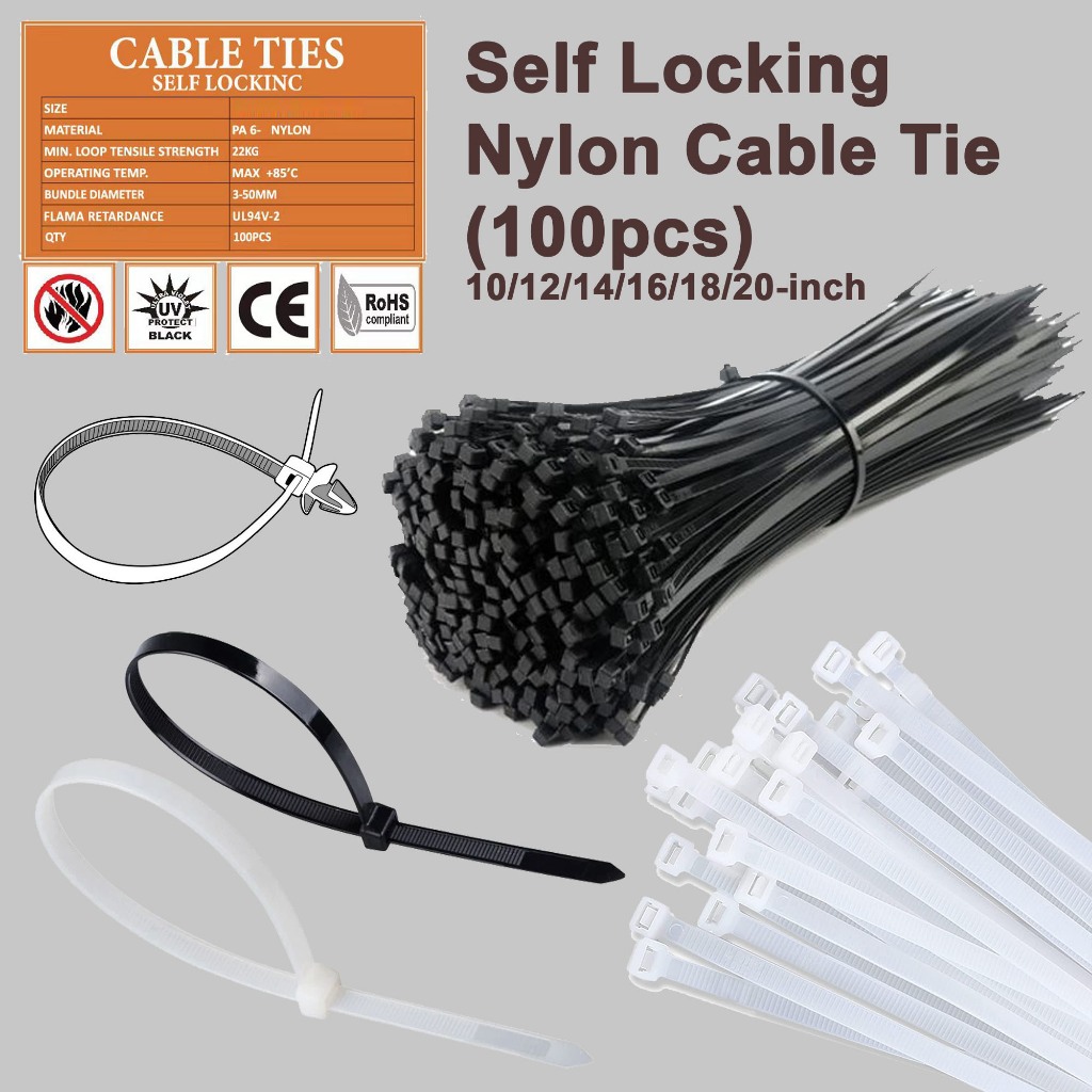 [100pcs] Heavy Duty Self Locking Nylon Cable Tie Multi-Purpose Cable ...