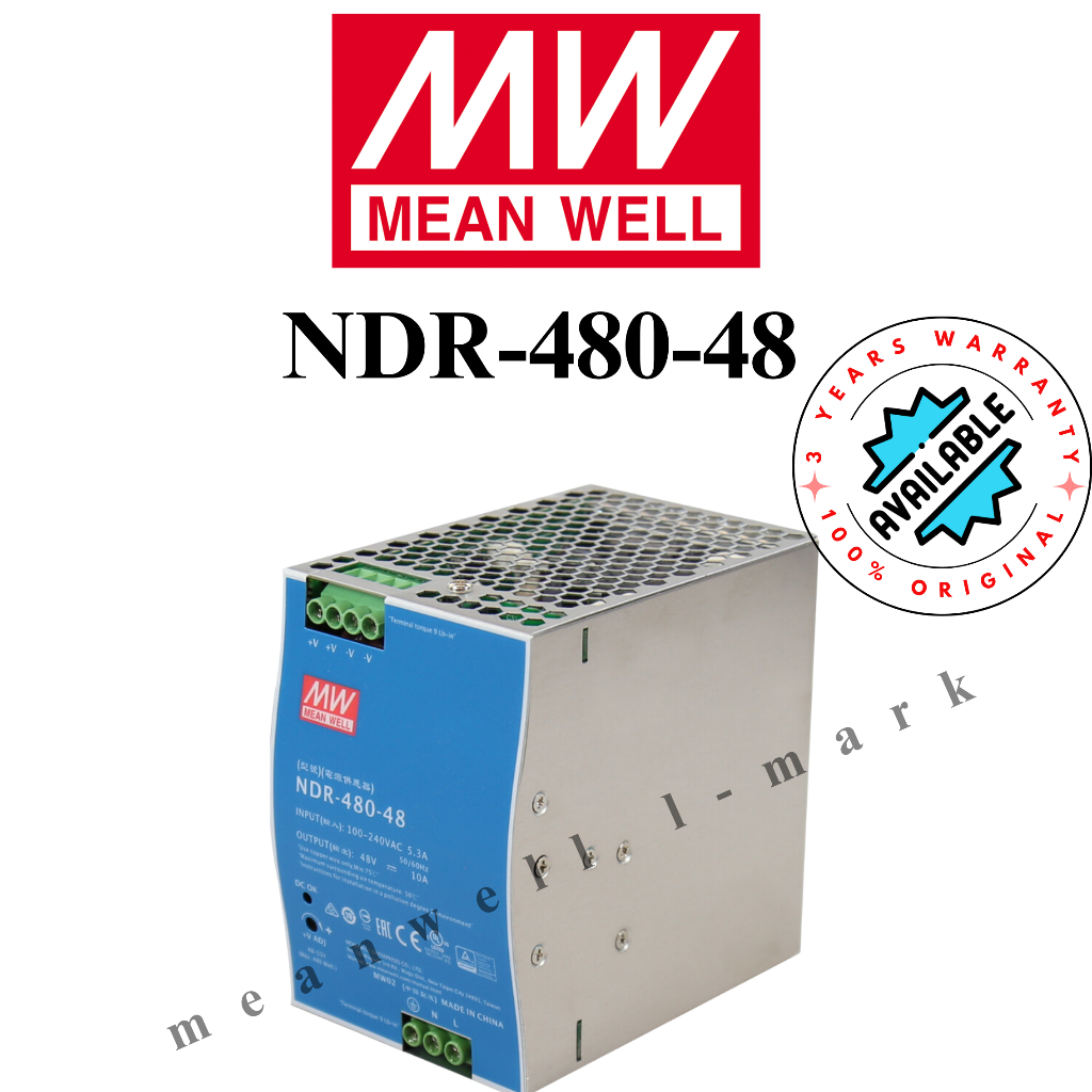Mean Well NDR-480-48 480W 48V 10A MeanWell Single Output Industrial DIN RAIL Power Supply ~ 3 ...