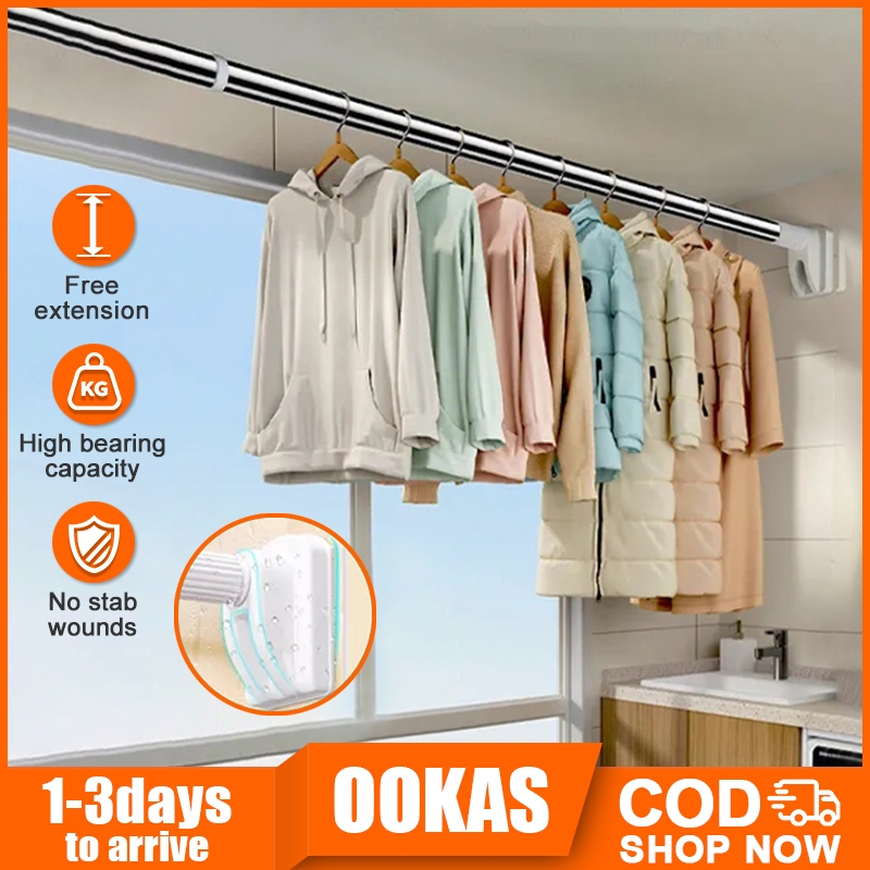 OOKAS Clothes Rail Stainless Steel Adjustable/Ampaian Baju/lothes ...