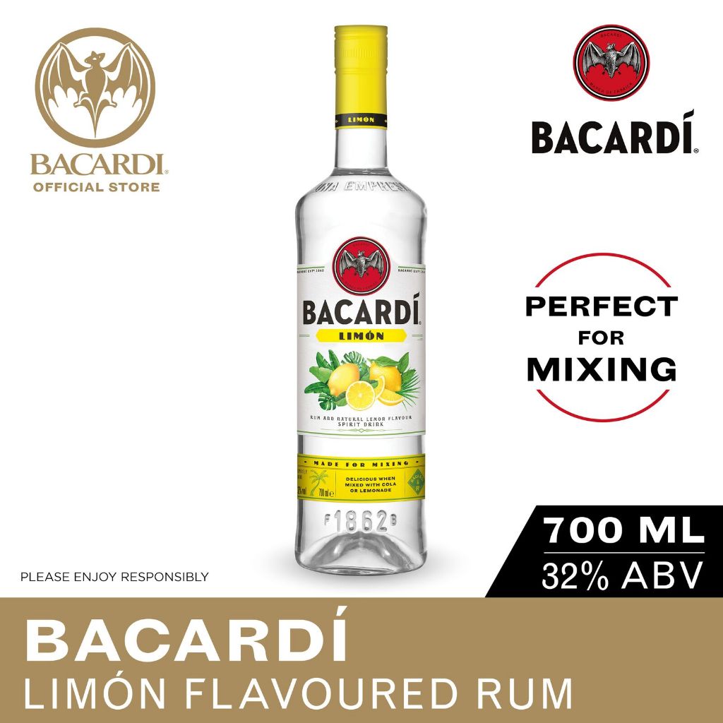 BACARDI Limon Flavoured Rum - 700ml / 70cl, 32% ABV - White Rum Mixed with Natural Citrus ...