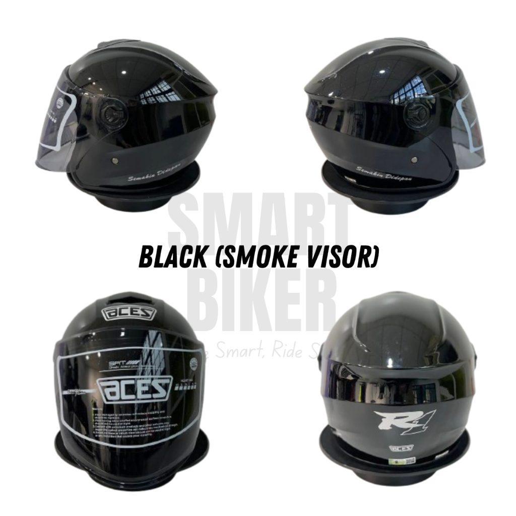 ACES R1 Open Face Helmet with Clear / Smoke Visor Sirim Approved JPJ ...