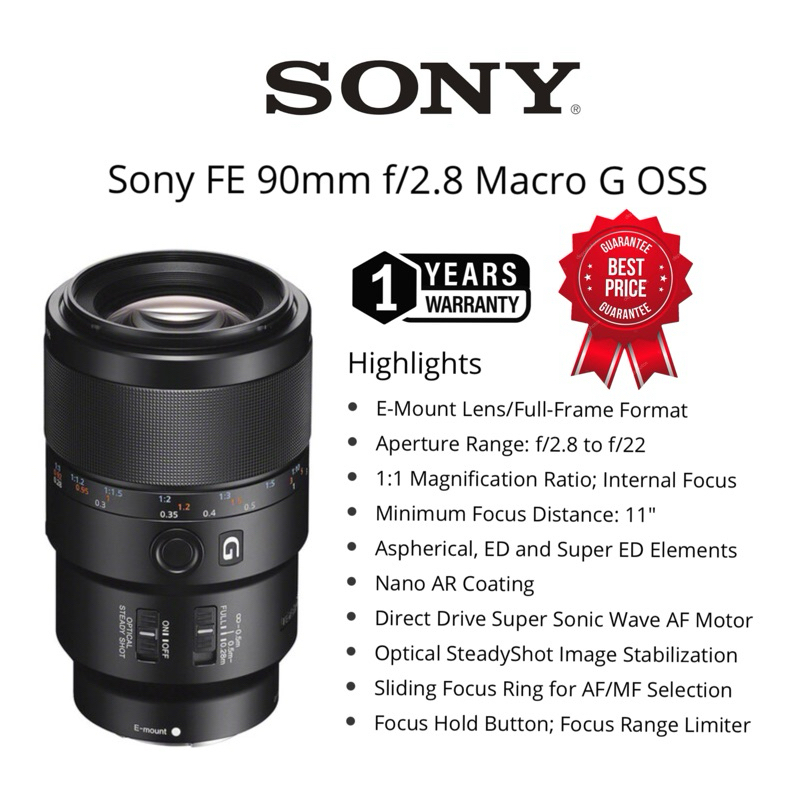 SONY FE 90MM F/2.8 MACRO G OSS ORIGINAL (1 YEARS WARRANTY) E MOUNT FULL ...