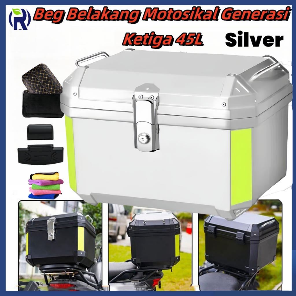 Top Box Motorcycle Design ABS Kotak Motosikal Peti Box 45L Silver ...