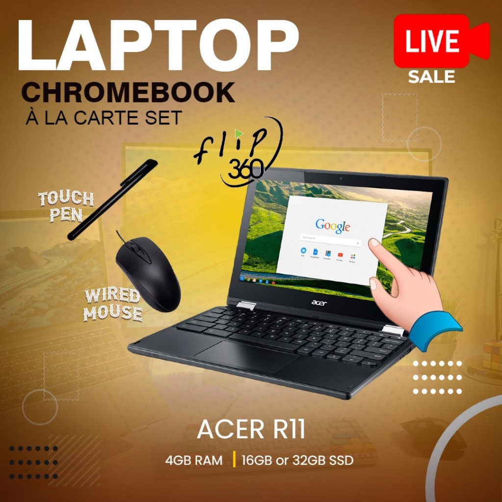 (Refurbished) [360° Flip Touch] Acer R11 ChromeBook Laptop (Intel Celeron/4GB RAM/16GB or 32GB ...