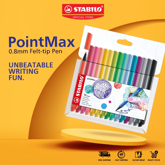 STABILO pointMax Writing & Drawing Felt-Tip Pen Set of 4, 8 & 15 Colors ...