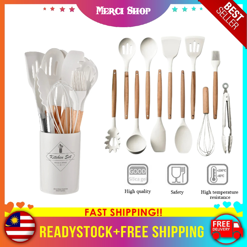 MS 12Pcs Silicone Kitchenware Non-Stick Cookware Kitchen Utensils Set ...