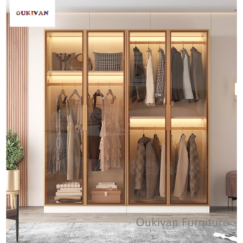 INS Luxury Wardrobe TEMPERED GLASS Almari Pakaian Smart Ambient Lights ...
