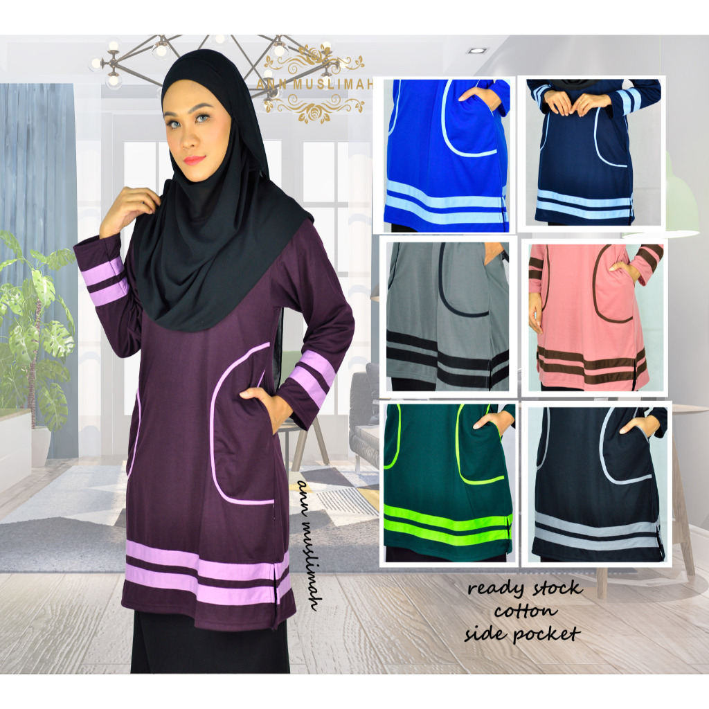 Tshirt muslimah | Material COTTON | Ready Stock | free pocket dua side ...