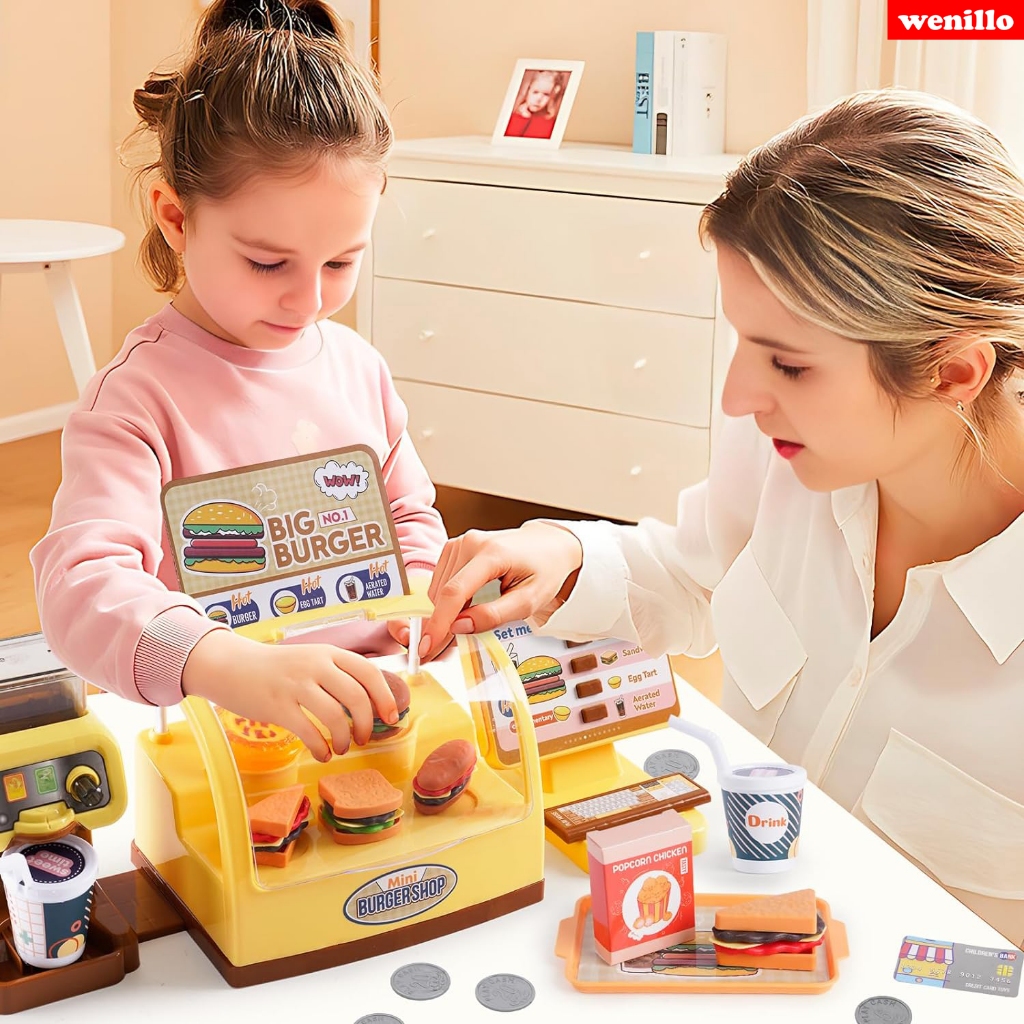 Mini Burger Shop Cash Register Playset - Counter Series Toy for Kids ...