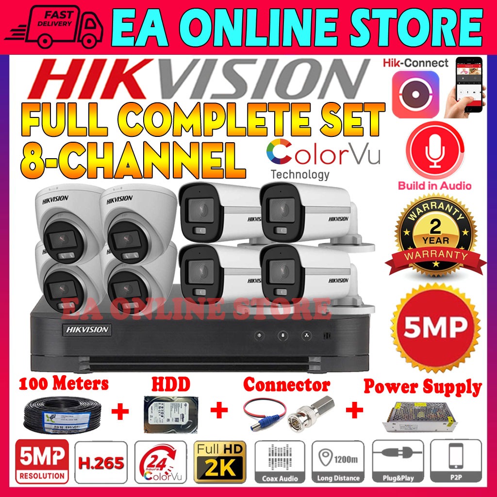 HIKVISION ColorVu Full Complete Set DIY 8-CHANNEL 5.0MP CCTV Full HD ...