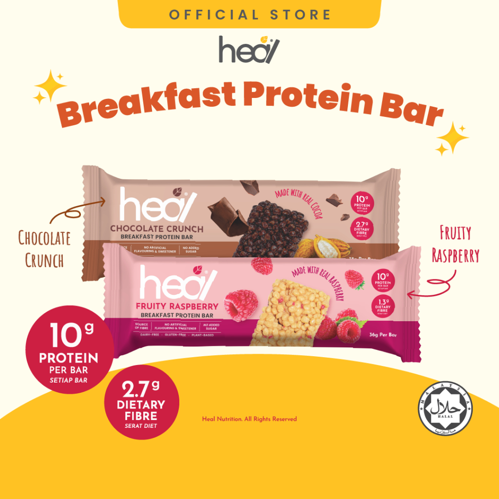 Heal Chocolate Crunch/Fruity Raspberry Breakfast Protein Bar (3 Bars ...