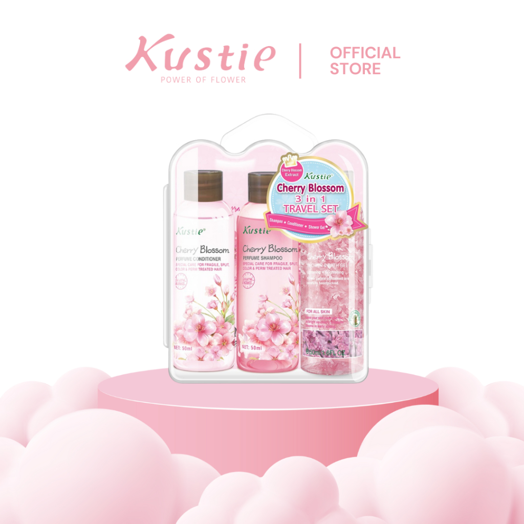 Kustie 3 In 1 Cherry Blossom Travel Set - Cherry Blossom Scent Shower ...