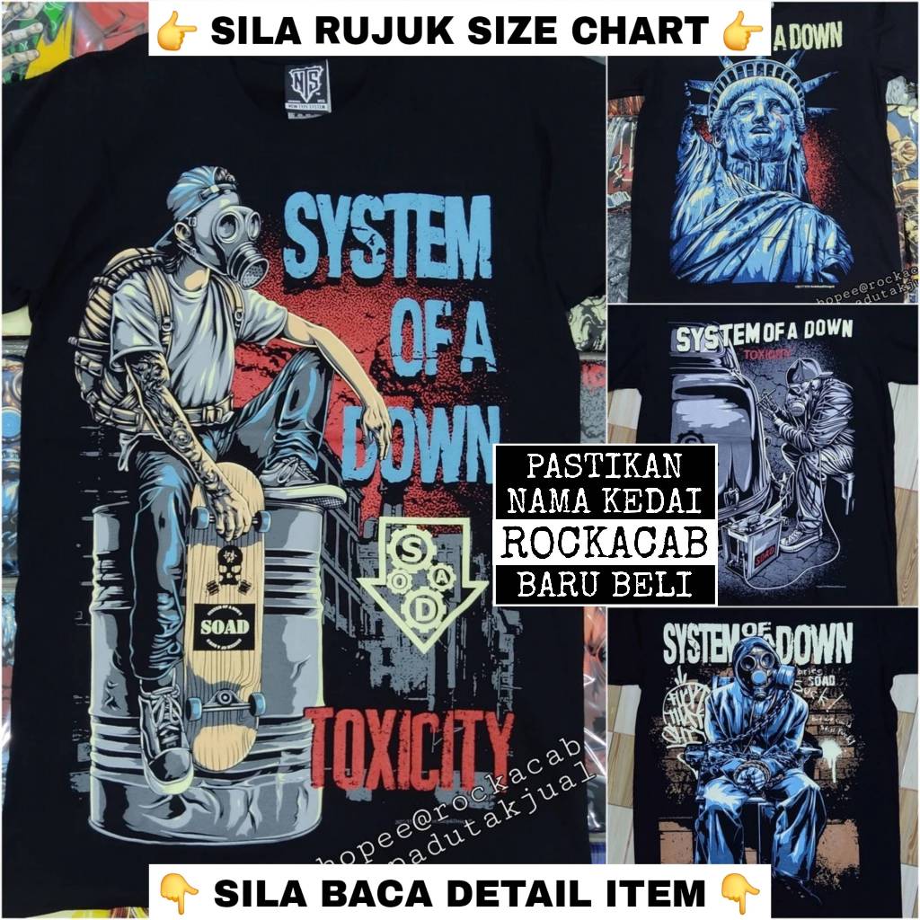 (Pit 17-25) Baju SOAD System Of A Down Band Tshirt NTS NEW TYPE SYSTEM ...