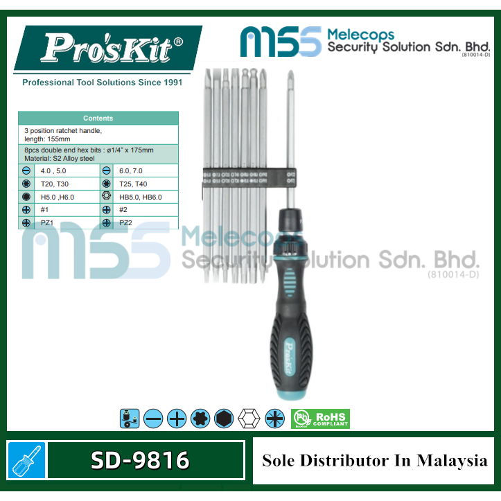 Pro'skit SD-9816 16-IN-1 Reversible Ratchet Precision Screwdriver Set ...