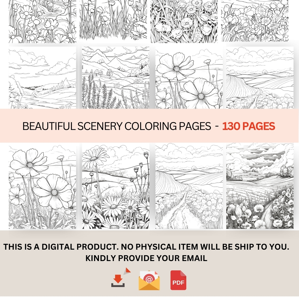 130 Pages Beautiful Scenery Coloring Pages | Shopee Malaysia