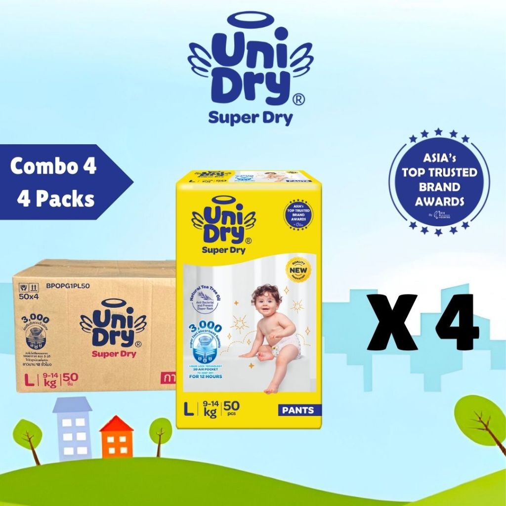 UniDry SuperDry Diapers Baby Pants Combo 4 Packs L50 Bundle Diaper Baby ...