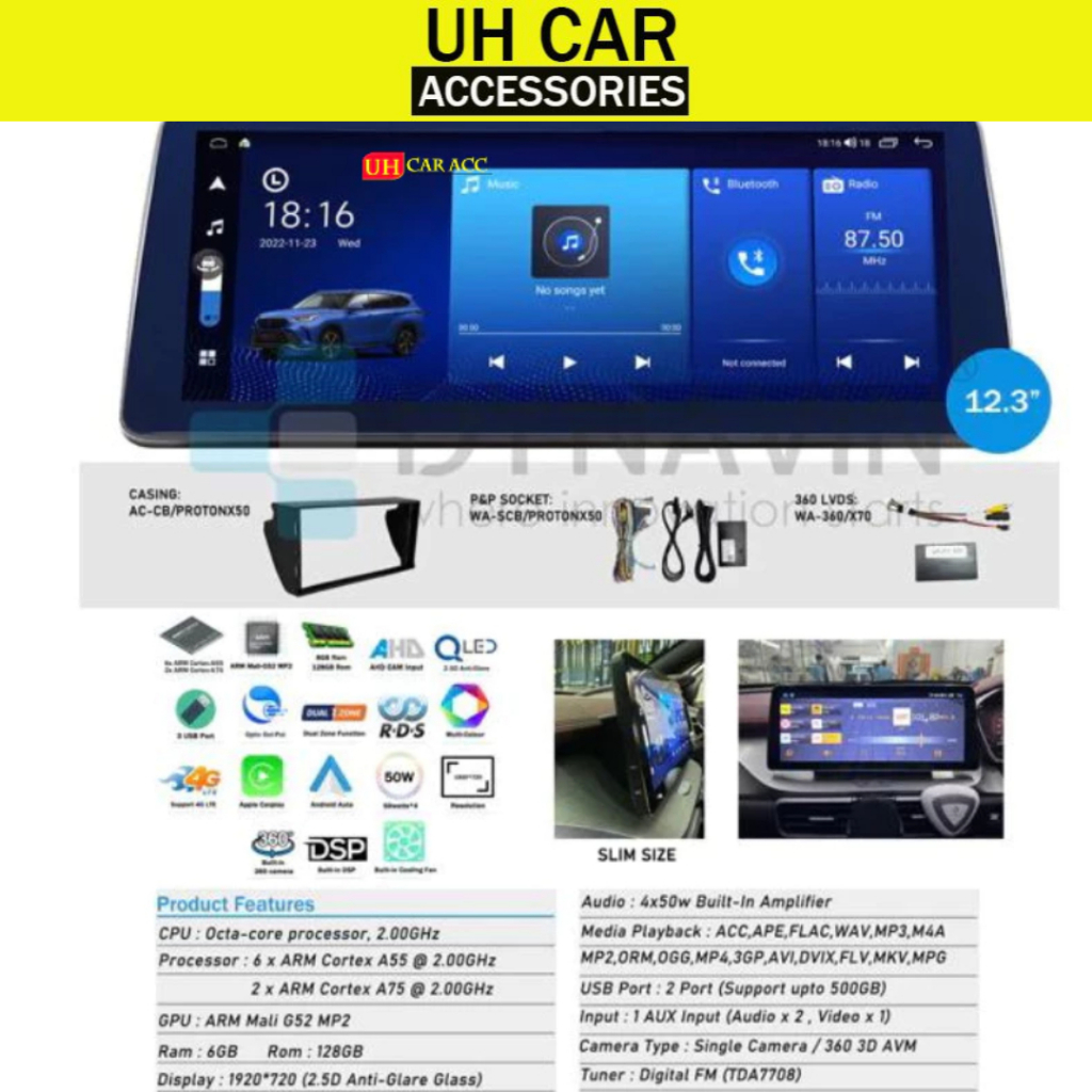 DYNAVIN PROTON X50 12.3” OEM ANDROID PLAYER 8GB RAM+128GB ROM PLUG AND ...