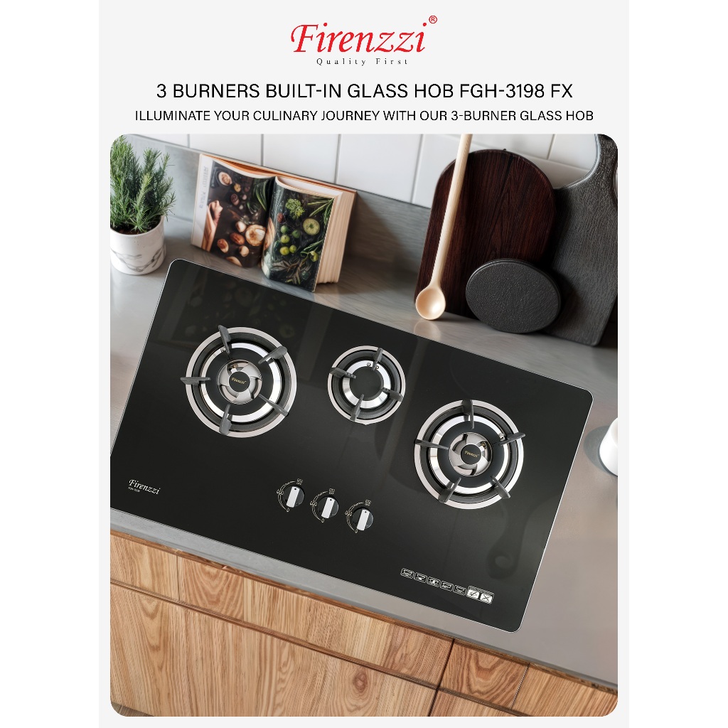 Firenzzi 3 Burners Flexi-Size Gas Hob FGH-3198 FX (With Bubble Wrapping ...