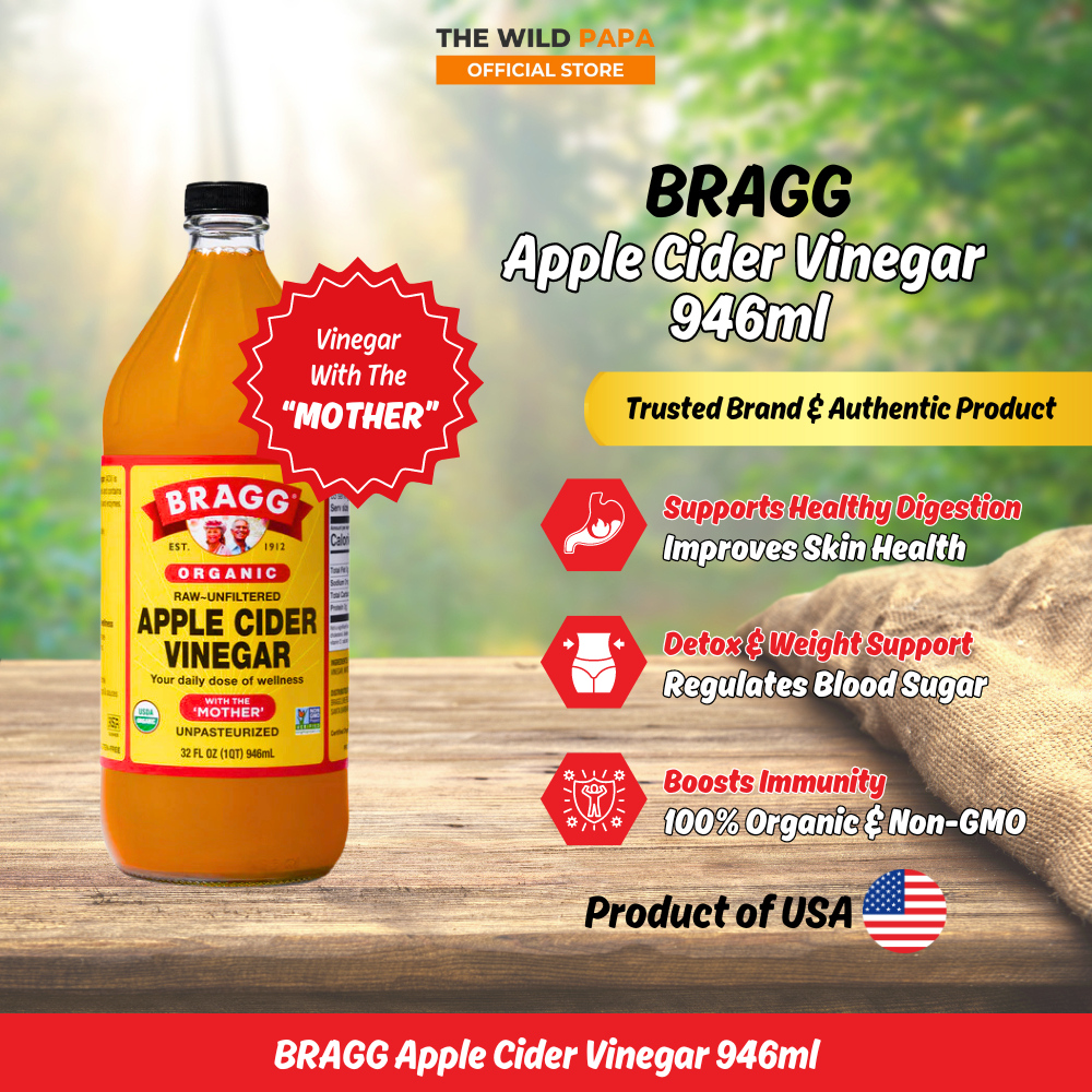 BRAGG Organic Apple Cider Vinegar With The Mother 473ml/946ml Raw ...