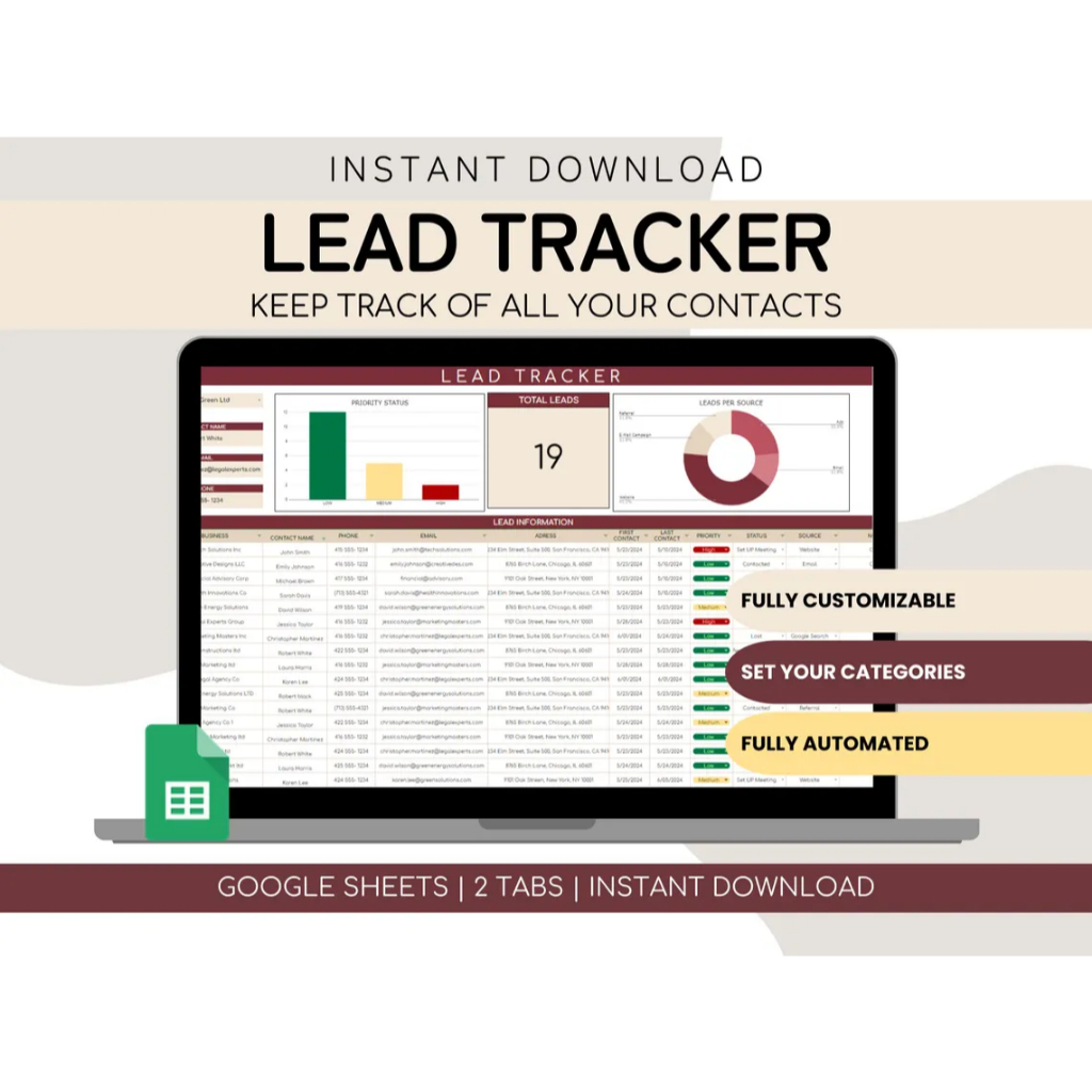 Lead Tracker For Google Sheets Spreadsheet Digital Client Management ...