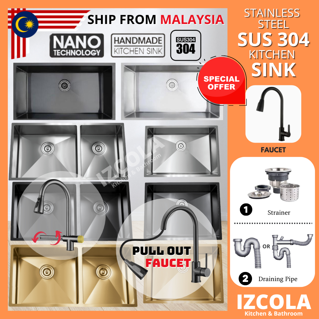 SINKI DAPUR NANO 100% Keluli Tahan Karat SUS304 Handmade jenis ...