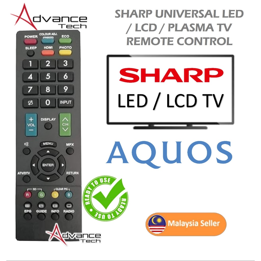 SHARP Universal Remote Control for LED / LCD TV HD Plasma Replacement ...