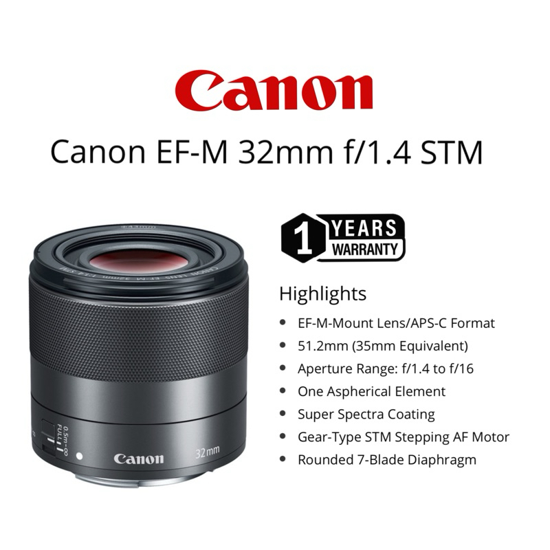 CANON EF-M 32MM F/1.4 STM LENS M MOUNT APSC FORMAT MACRO PRIME WIDE ...