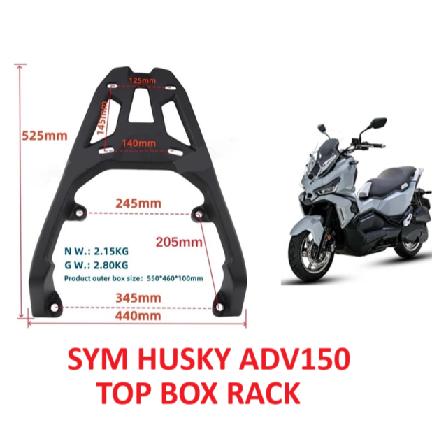 SYM HUSKY ADV150 MONORACK REAR RACK HIGH QUALITY ALLOY ALUMINIUM ...