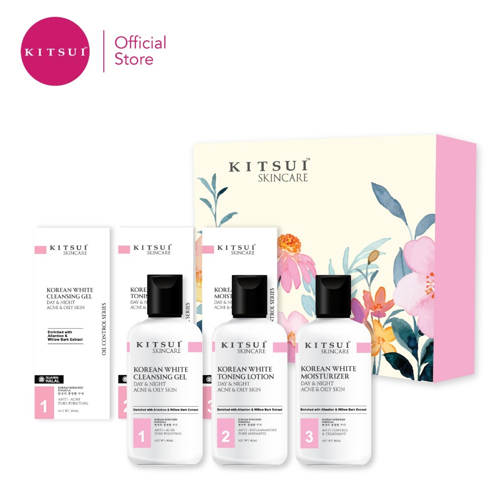 KITSUI Korean White Acne & Oily Skin Set 80ml Full Set Skincare | Kulit ...
