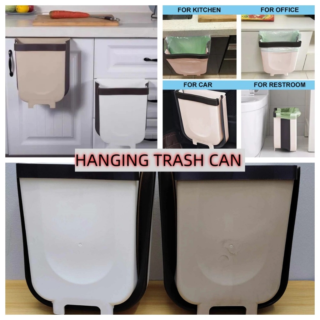 HANGING TRASH CAN FOLDABLE RUBBISH BIN FOLDING DUSTBIN CABINET DOOR ...