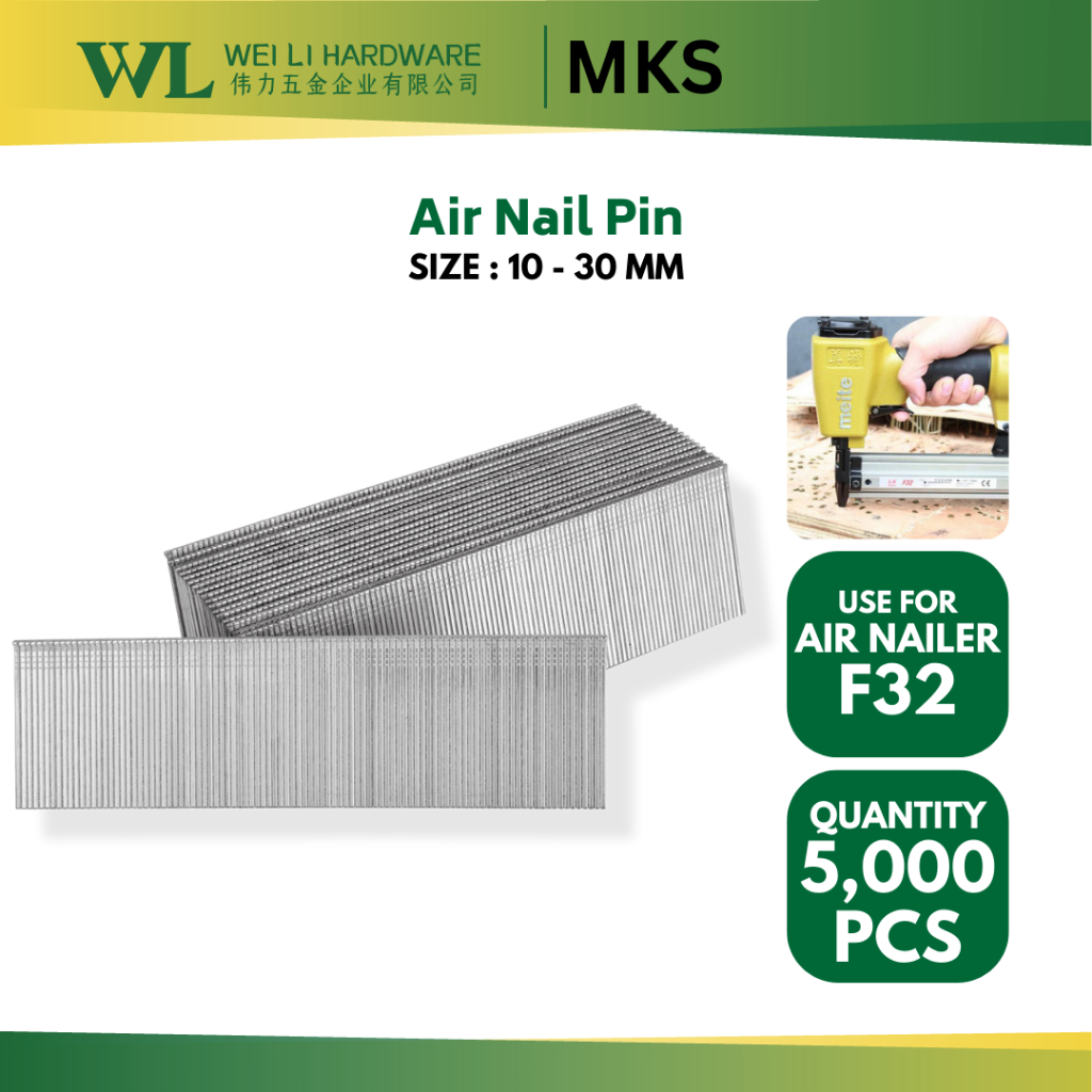 MKS Nail Pin 10-30mm For F32 F30 Nailer Gun / F Type Air Nail / Puku ...