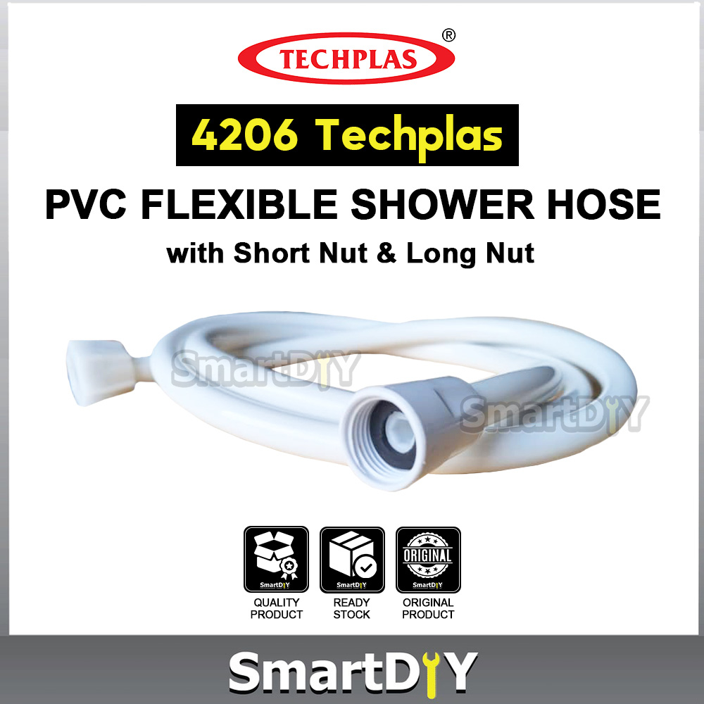 Techplas 4206 PVC Flexible Shower Hose with Short & Long Nut 1.2/1.5/1. ...