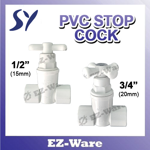 1/2" (15MM) / 3/4" (20MM) 'SY' PVC Plastic Stop Cock / Plastic Stop ...