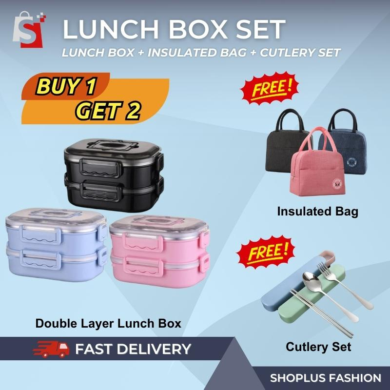 【SHOPLUS】304 Stainless Steel 1200ml Lunch Box Double Deck Bento Box ...