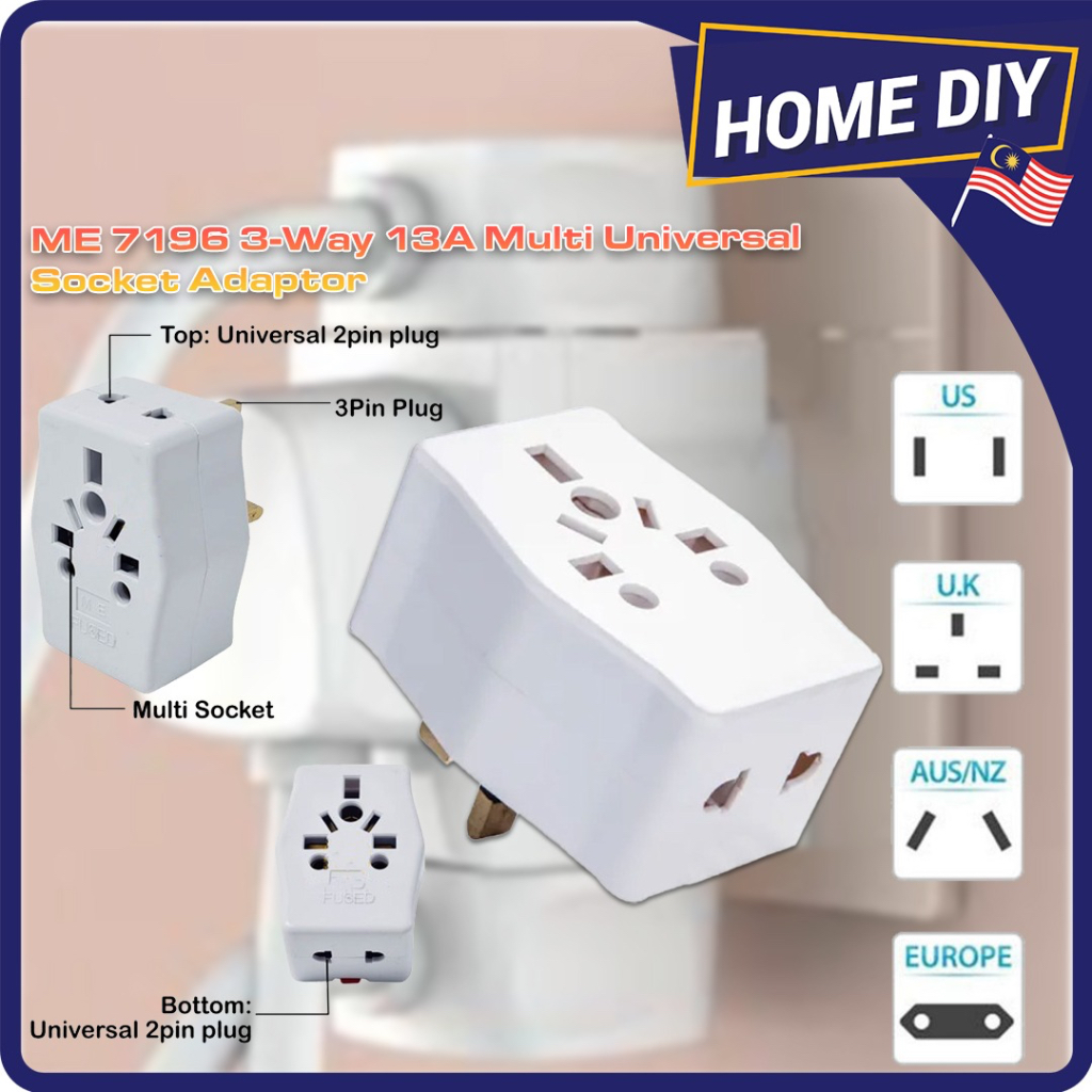 ME 7196 MULTI 3 Way 13A Multi Universal Socket Adaptor / Travel ... ME 7196 MULTI 3 Way 13A Multi Universal Socket Adaptor / Travel ...