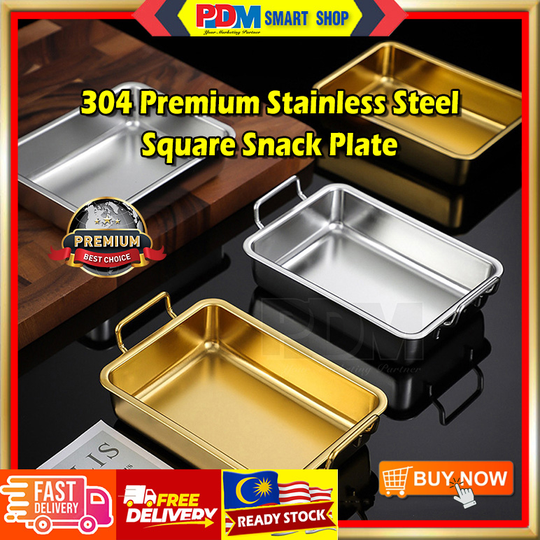 PDM Premium 304 Stainless Steel Square Snack Plate with Ear Buffet ...