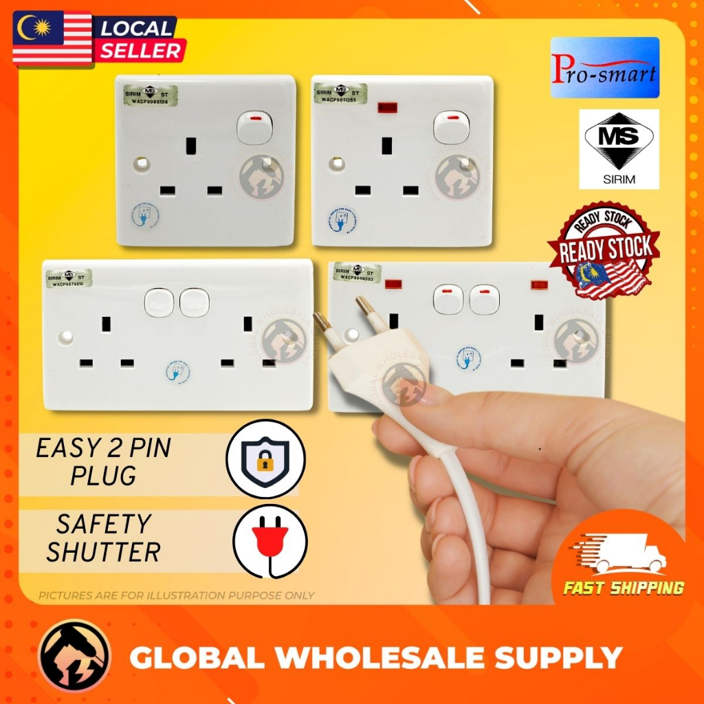 [READY STOCK] SIRIM PRO-SMART 13A Switch Socket With Neon Single Double ...