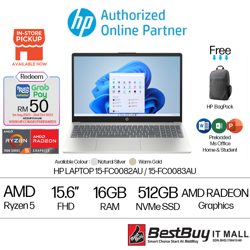 HP 15-FC0082AU / 15-FC0083AU LAPTOP (RYZEN 5 7530U,16GB,512GB SSD,15.6 ...