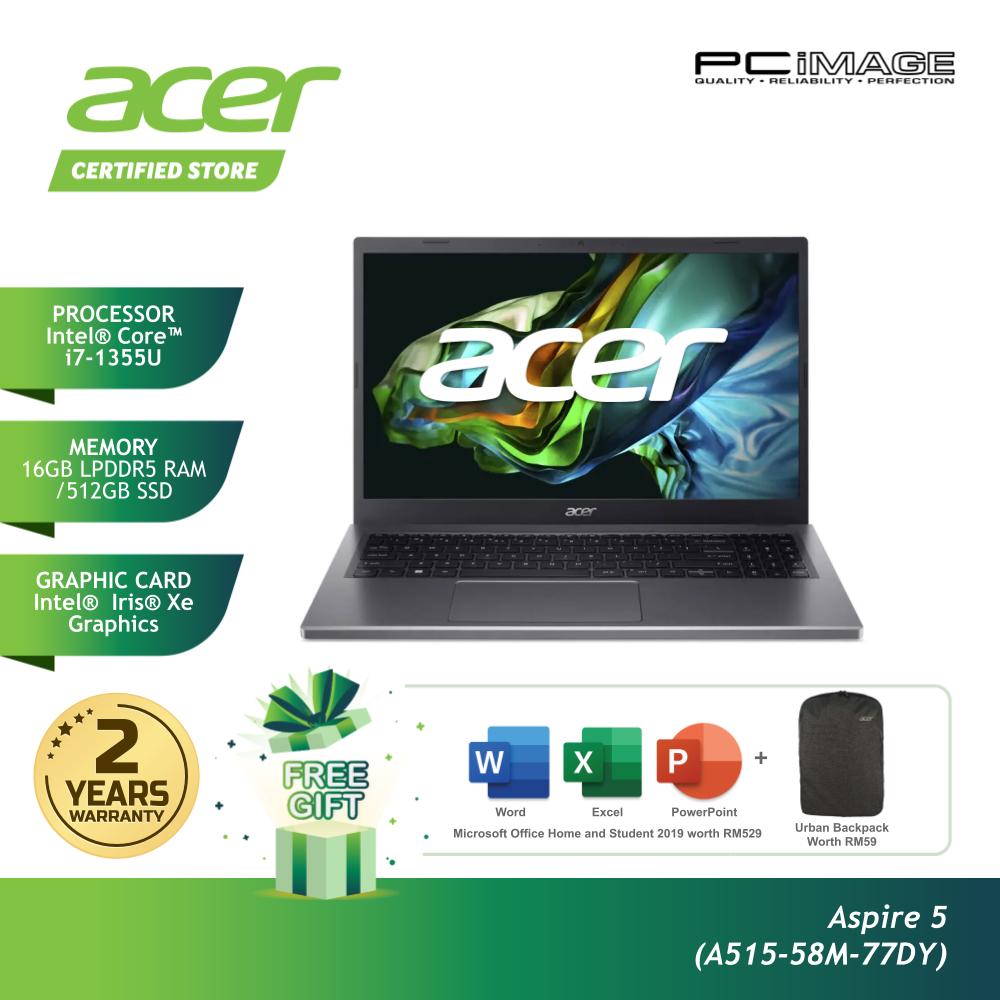 ACER ASPIRE 5 A515-58M-77DY I7-1355U/16GBOB DDR5/512GB SSD/INTEL IRIS ...