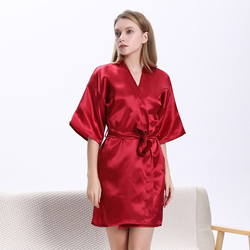 L-XXL Plus Size Satin Ice Silk Nightrobe Bathrobe Sleepwear Nightwear ...
